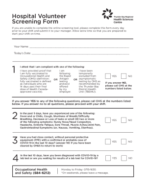Fillable Online Hospital Volunteer Screening Form Fax Email Print ...