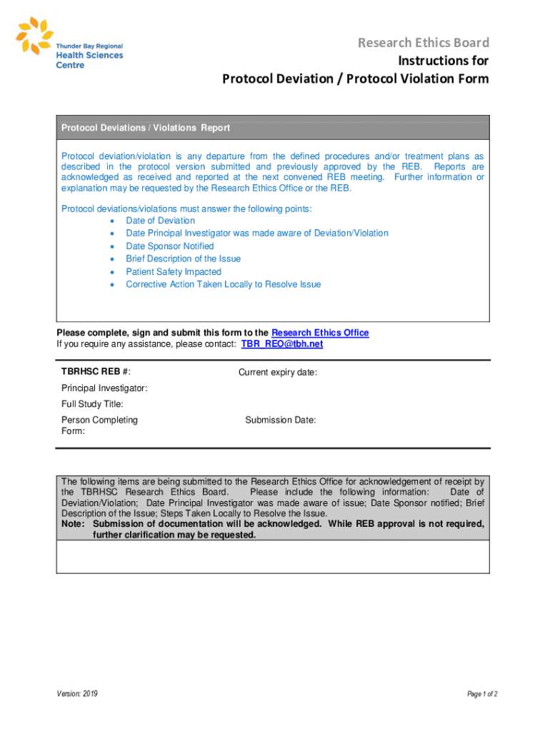 Fillable Online Research Ethics Board - Instructions for Protocol Deviation ... Fax Email Print ...
