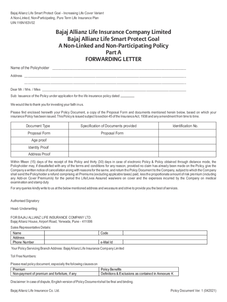 Fillable Online SPG V4 (Increasing Life Cover) - Ann H - Policy ...