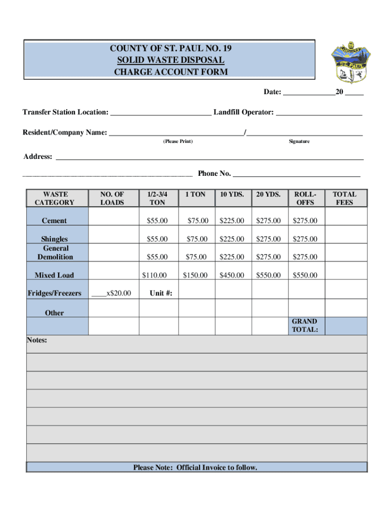 Fillable Online County of St. Paul - Solid Waste Disposal Charge ...