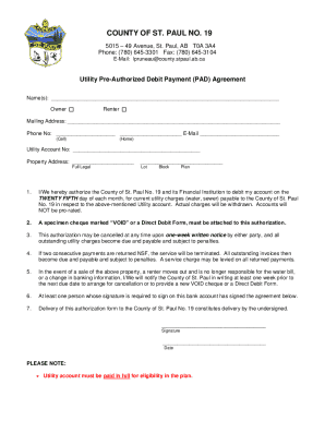 Fillable Online Utility Pre-Authorized Debit Payment (PAD) Agreement ...