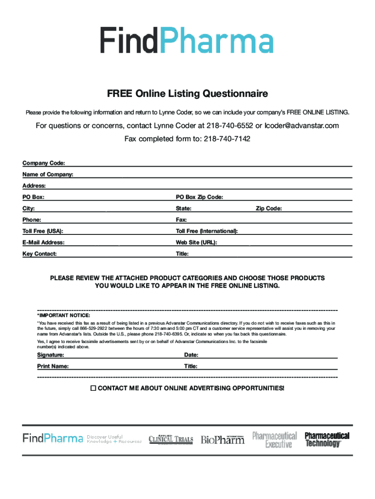 Fillable Online Pre-Market Listing Questionnaire Form Template ...