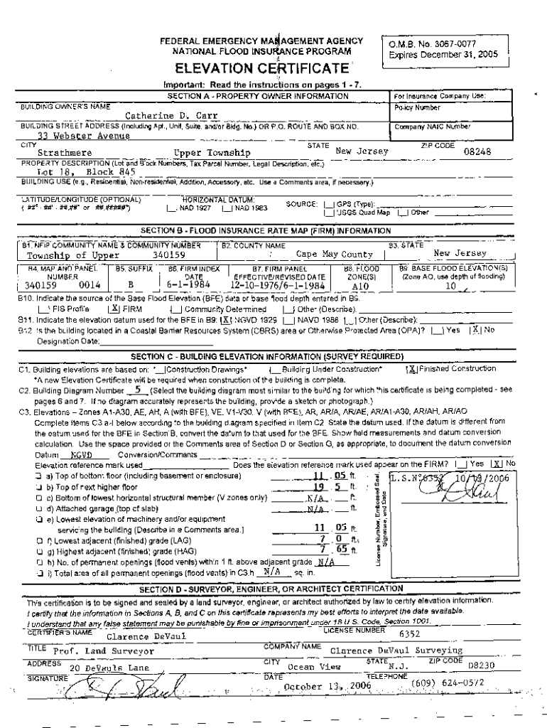 Fillable Online elevation certificate - Orange County Flood Control Fax ...