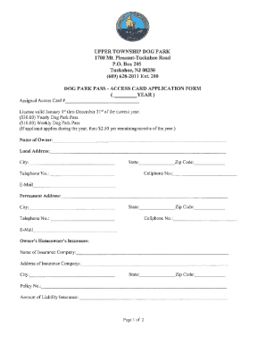 Fillable Online Dog Park Pass - Access Card Application Form Fax Email ...