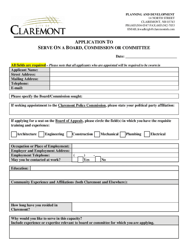 Fillable Online Planning and Zoning Commission - City of Claremont, MN ...