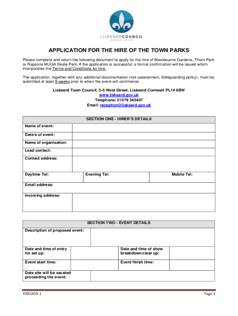 Fillable Online RENTAL REQUEST FORM - Town of Caledon Fax Email Print ...