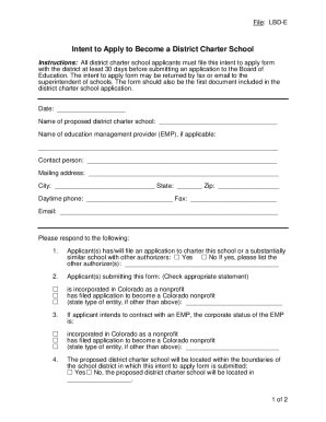 Fillable Online of 3 District Charter School Intent to Apply Form ...