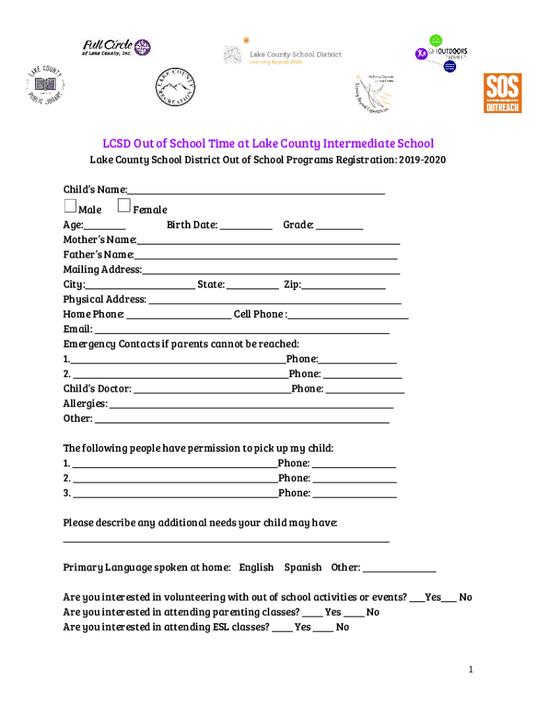 Fillable Online LCSD Out of School Time at Lake County Intermediate ...