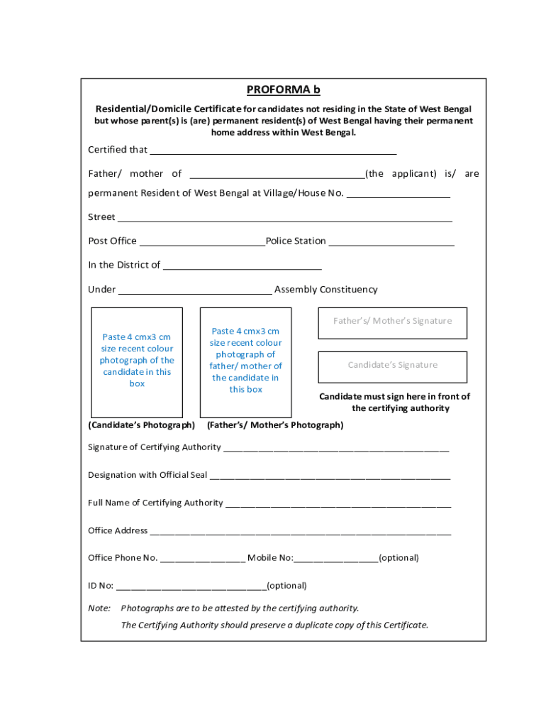 Fillable Online proforma for residential/domicile certificatenujs Fax Email Print - pdfFiller