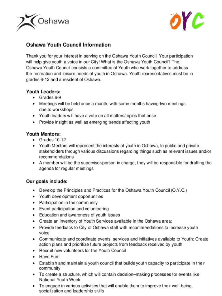 Fillable Online Fillable Online oshawa OYC Application Form - City of Oshawa ... Fax Email Print ...