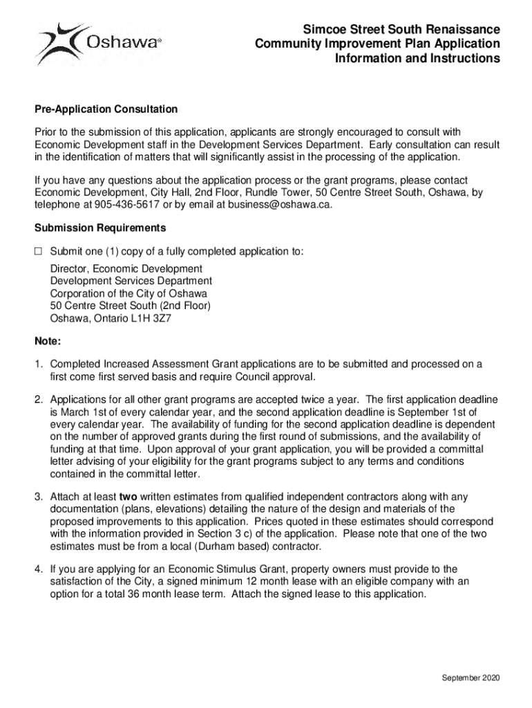Fillable Online Simcoe Street South Renaissance Community Improvement Plan Application. Simcoe ...