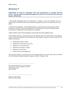 Fillable Online TPP20-08 Annexure F - Small Agency Exemption Template ...
