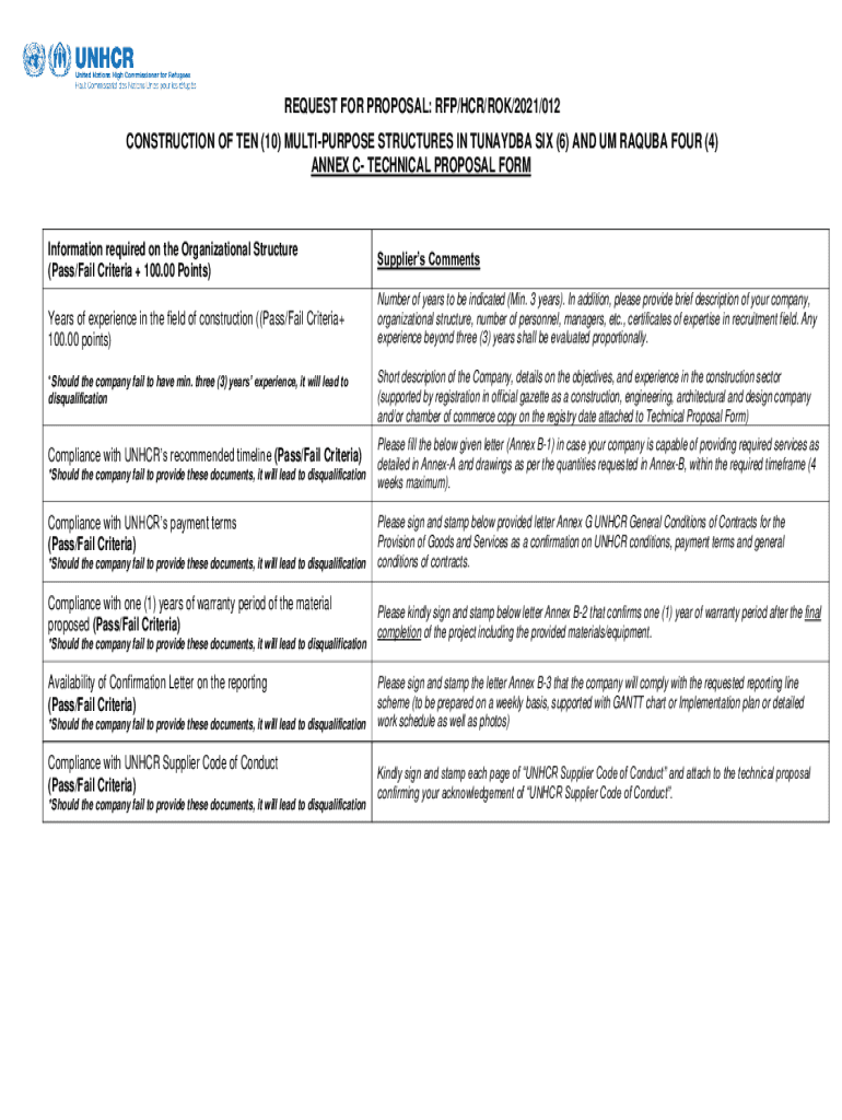 Fillable Online annex b: technical offer form: request for proposal ...