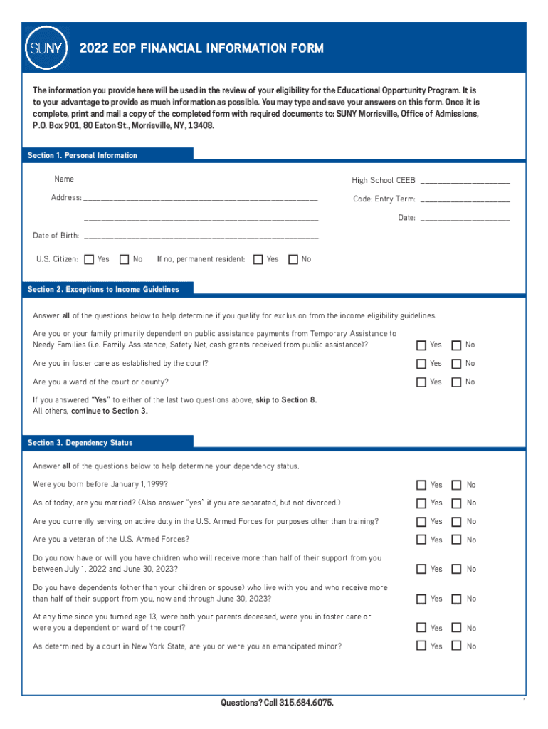 Fillable Online EOP Financial Information Form Fax Email Print - pdfFiller