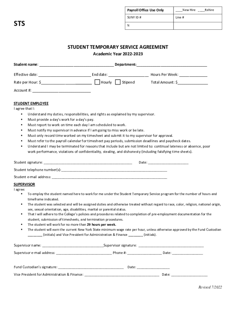 Fillable Online Student Temporary Service Agreement Fax Email Print ...