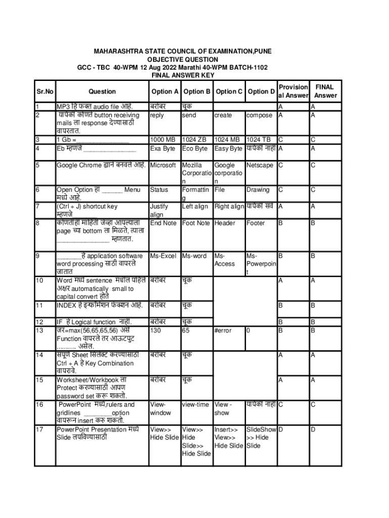 Gcc Tbc Marathi 40 Typing Passage Pdf - Fill Online, Printable ...