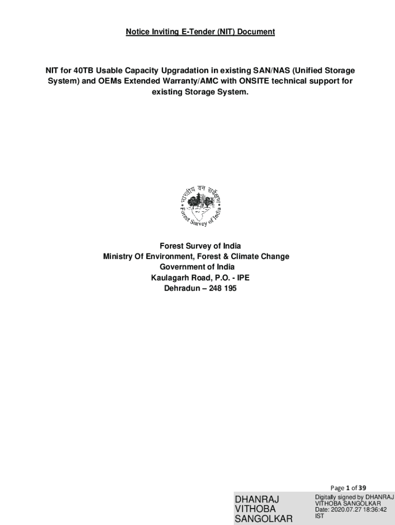 Fillable Online Notice Inviting E-Tender (NIT) Document NIT for 40TB ...