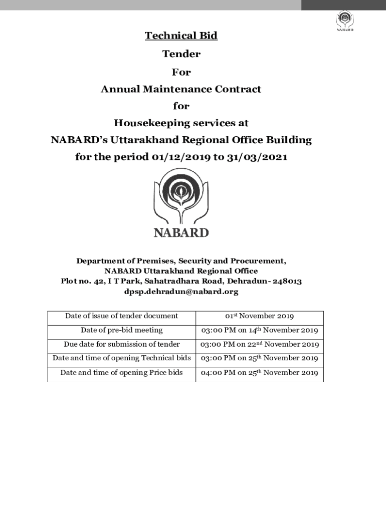 Fillable Online Technical Bid Tender For Annual Maintenance Contract ...