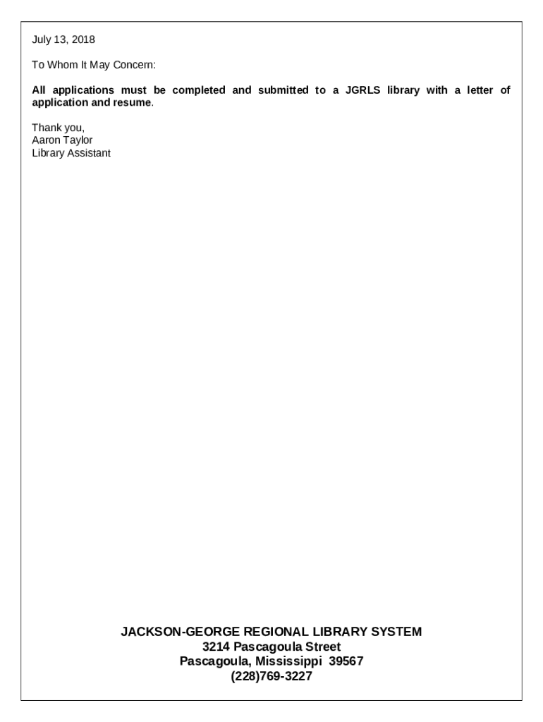 JACKSON-GEORGE REGIONAL LIBRARY SYSTEM Doc Template | pdfFiller