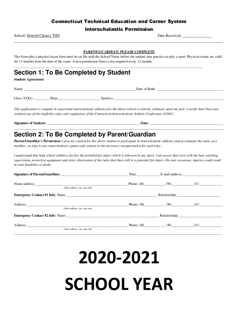 Fillable Online Athletic Forms and Information - Howell Cheney ...