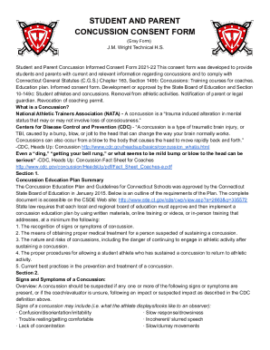 Fillable Online Student and Parent Concussion Consent Form Fax Email ...