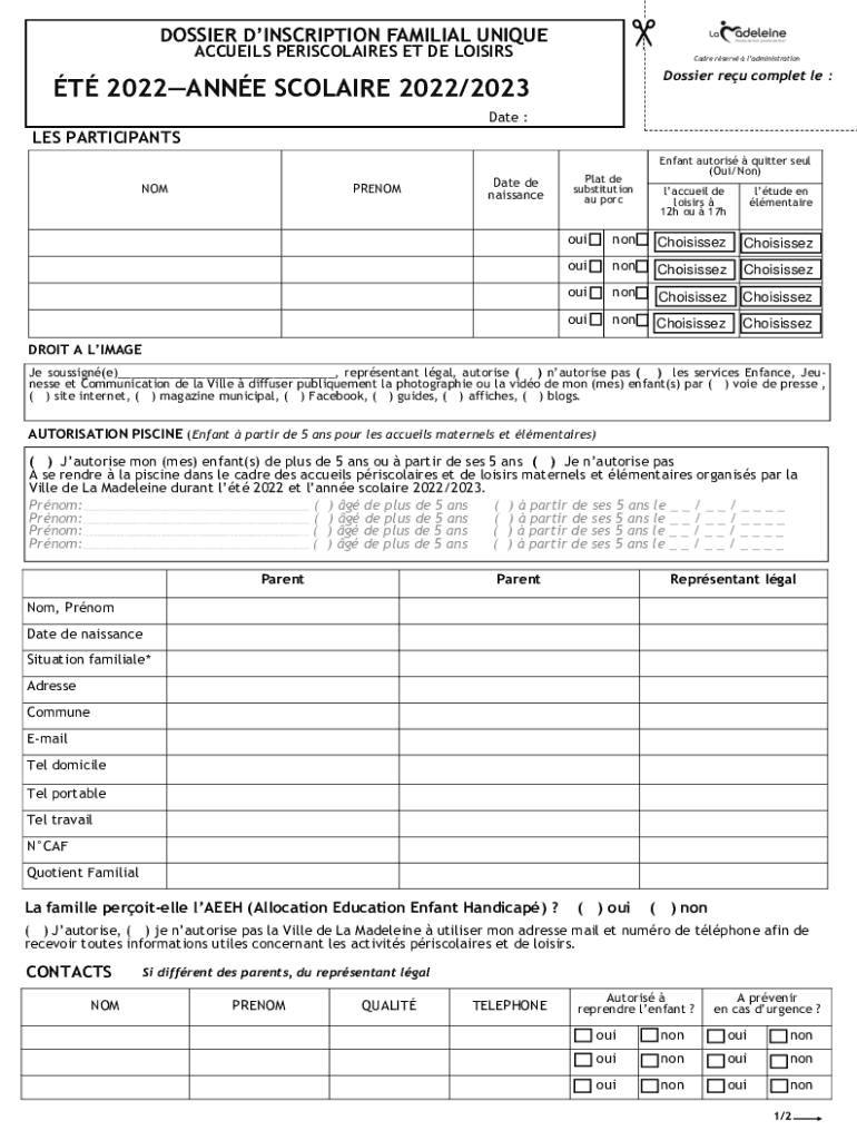 Remplissable En Ligne DOSSIER UNIQUE D'INSCRIPTION - Aiga Fax Email ...