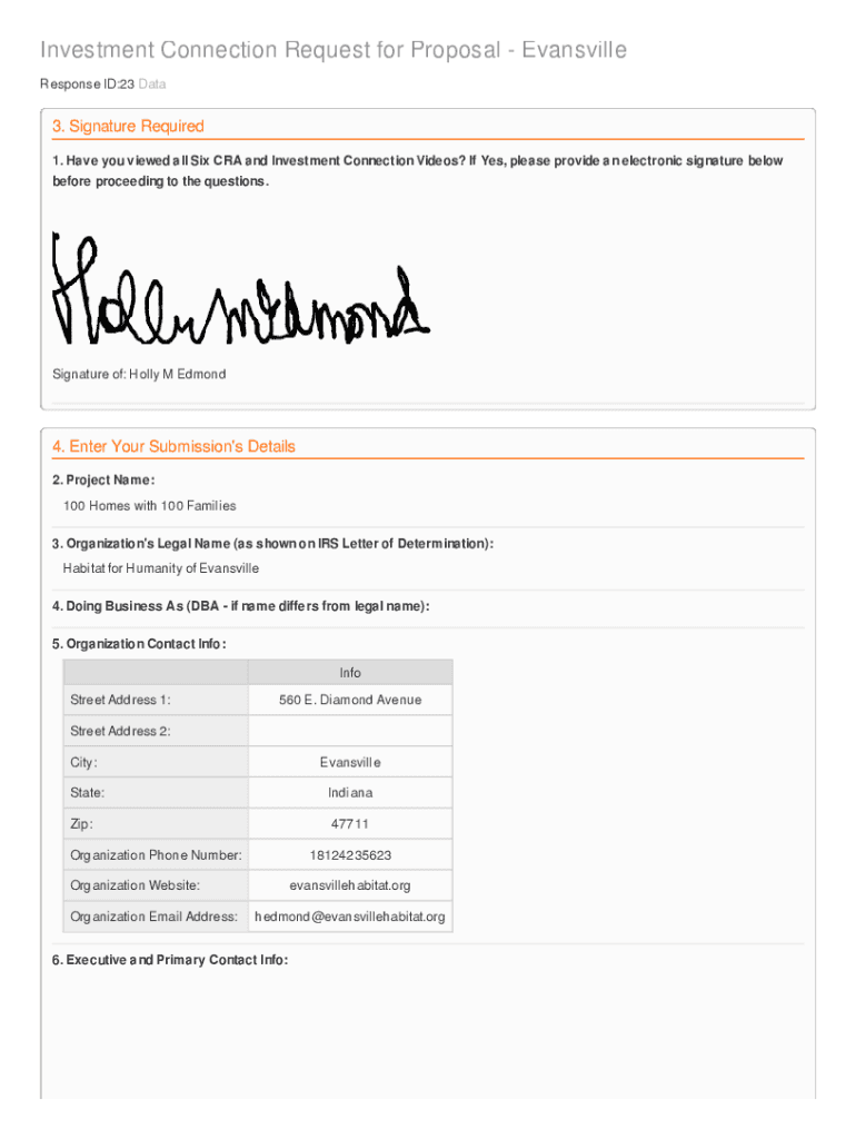Fillable Online Investment Connection Request for Proposal - Evansville ...