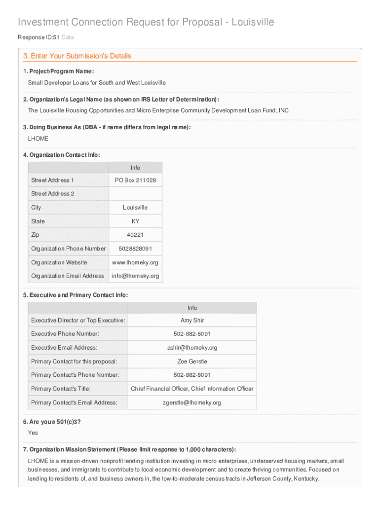 Fillable Online Investment Connection Request for Proposal - Louisville ...