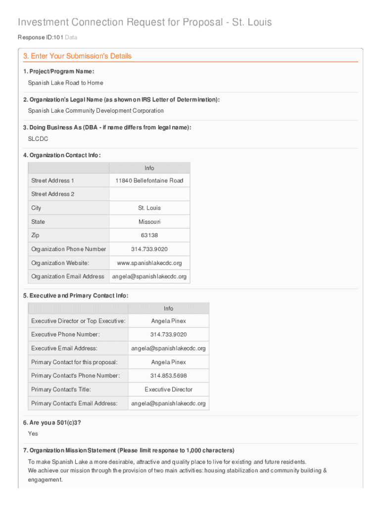 Fillable Online Investment Connection Request for Proposal - St. Louis ...
