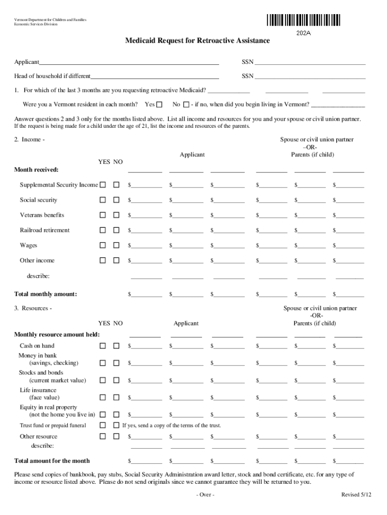 Fillable Online dvha vermont MEDICAID REQUEST FOR RETROACTIVE ...