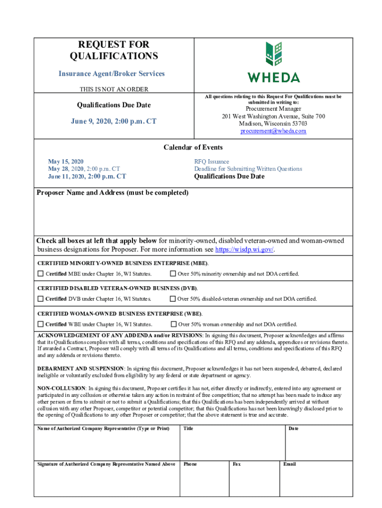 Fillable Online REQUEST FOR QUALIFICATIONS - WHEDA Fax Email Print ...