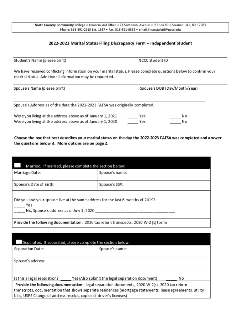 Fillable Online 2022-2023 Marital Status Filing Discrepancy Form Fax ...