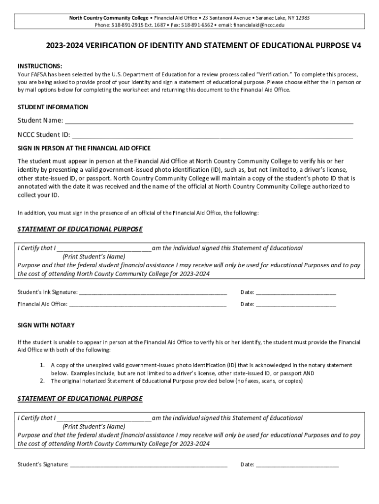 Fillable Online 2023-2024 Verification of Identity and Statement of ...