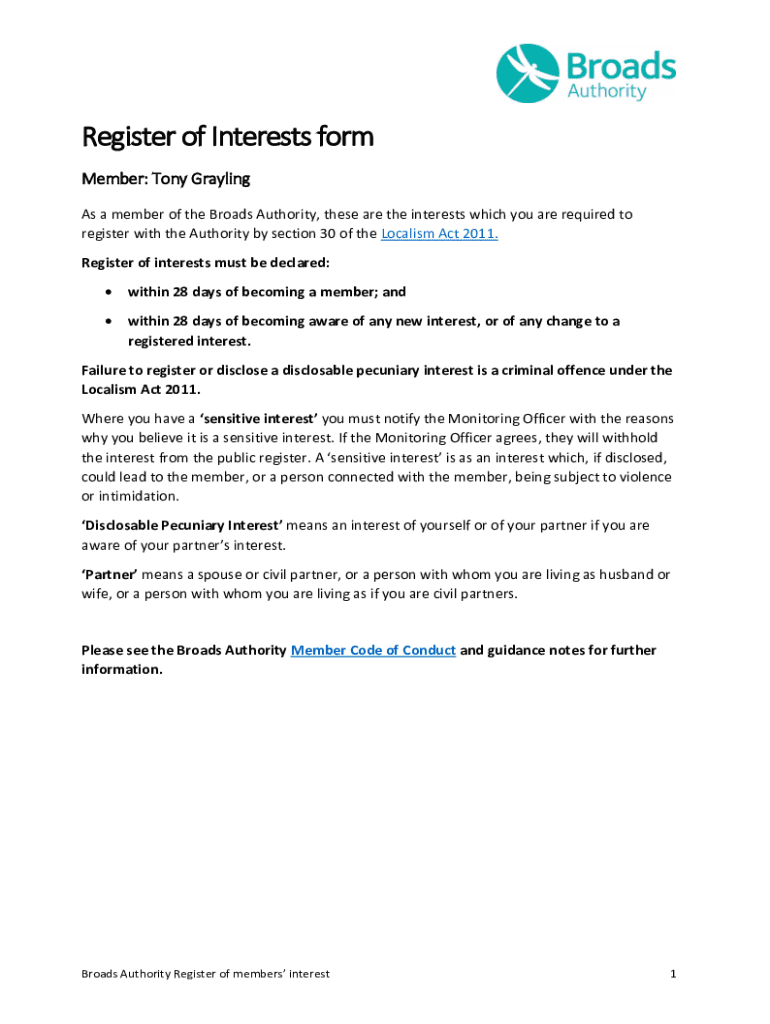 Fillable Online Member Register of Interests form Fax Email Print ...