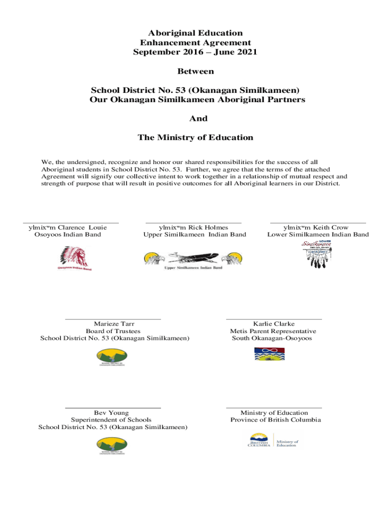Fillable Online Aboriginal Education Enhancement Agreement - Gov.bc.ca Fax Email Print - pdfFiller