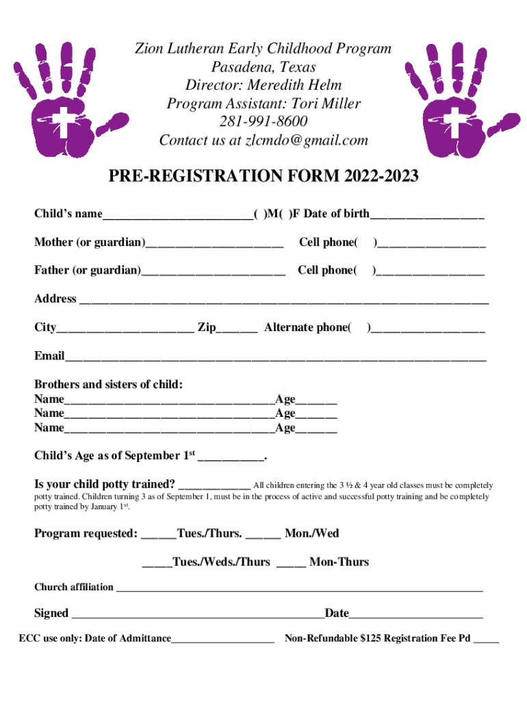 Fillable Online PRE-REGISTRATION FORM 2022-2023 - AWS Fax Email Print ...