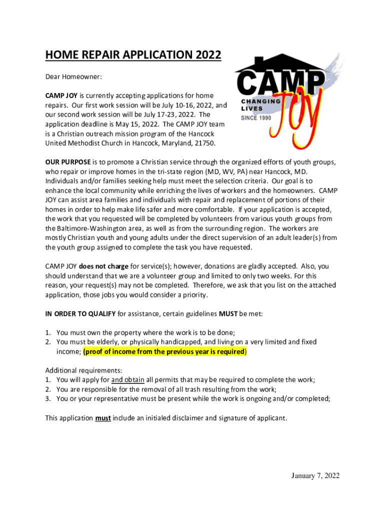 Fillable Online HOME REPAIR APPLICATION 2022 - AWS Fax Email Print ...