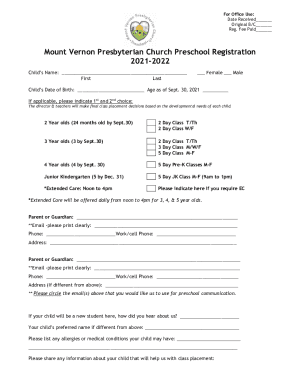 Fillable Online registration form preschool - First Presbyterian Church Fax Email Print - pdfFiller