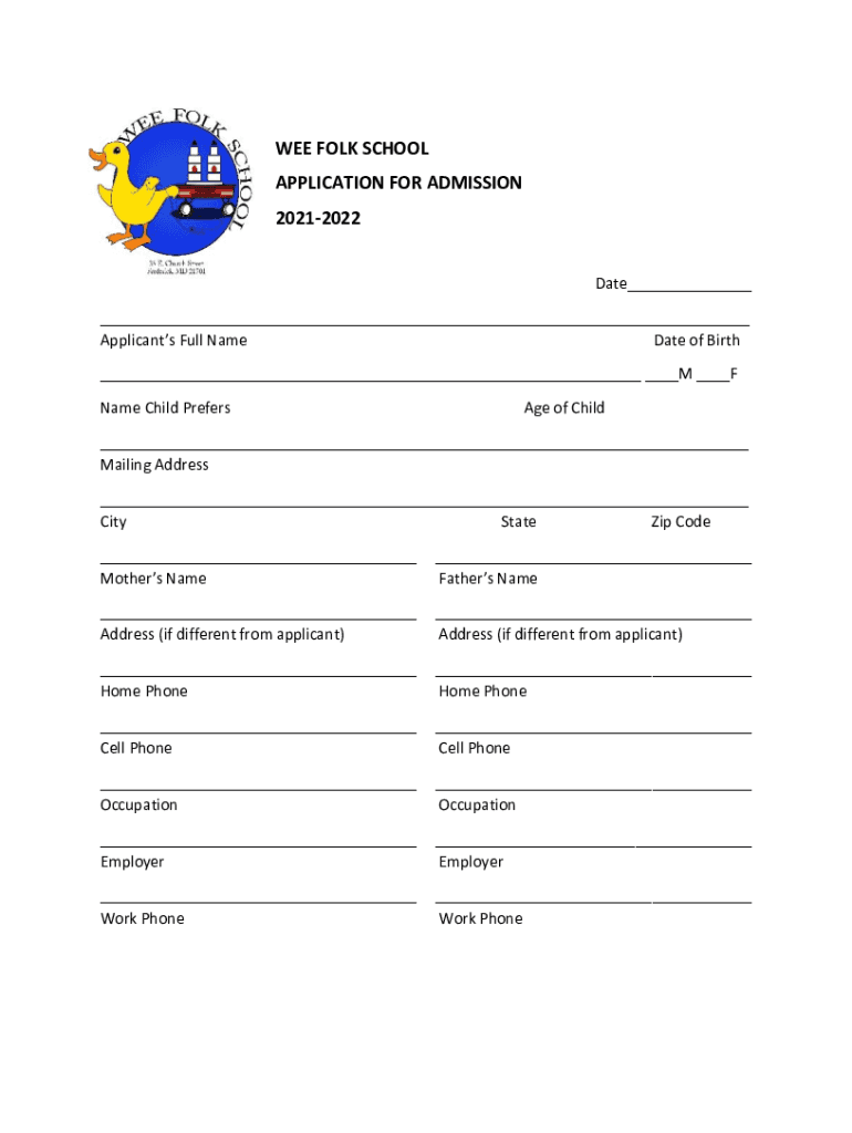 Fillable Online Application for Early Entrance Kindergarten or 1st ...