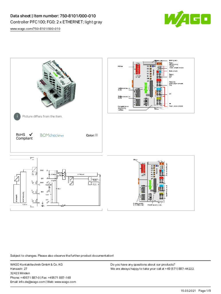 Fillable Online Item number: 750-8101/000-010 Controller PFC100; FG0; 2 ...