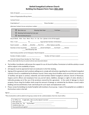 Fillable Online Request For Use of Facilities form - Bethel Evangelical ...