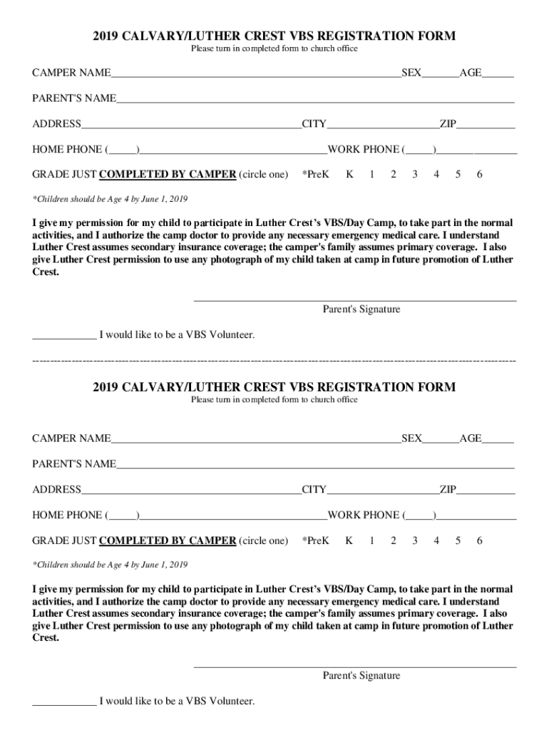 Fillable Online Children's Ministry - Calvary Lutheran Church Fax Email Print - pdfFiller