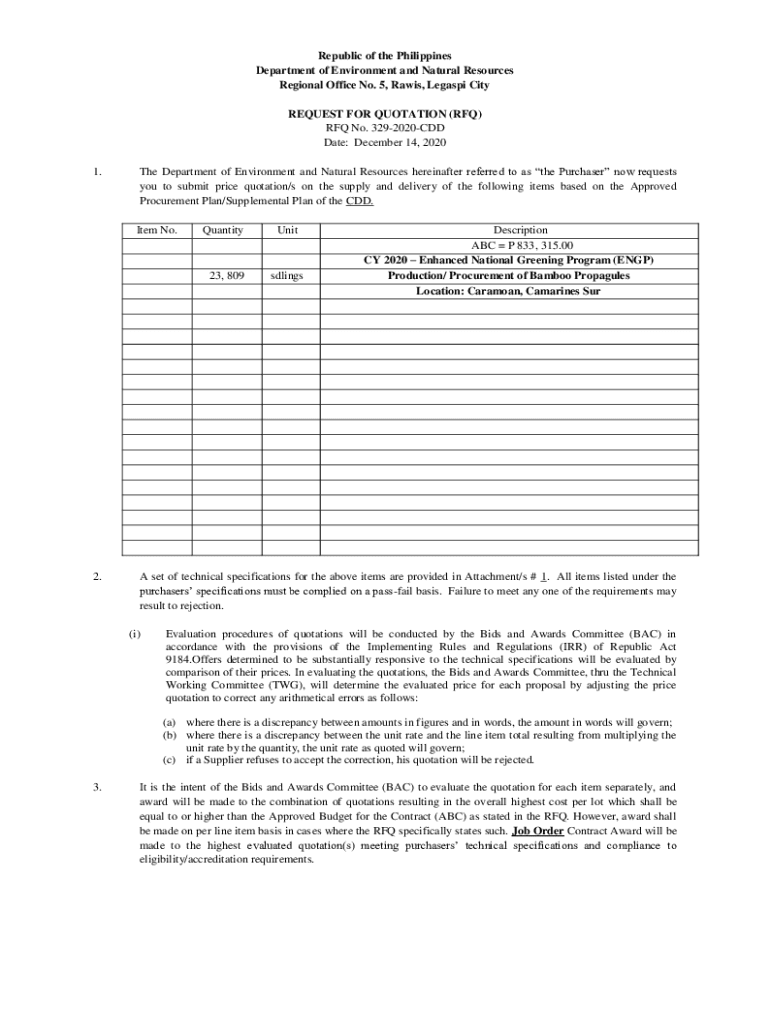 Fillable Online r5 denr gov REQUEST FOR QUOTATION (RFQ) - DENR 5 Fax ...