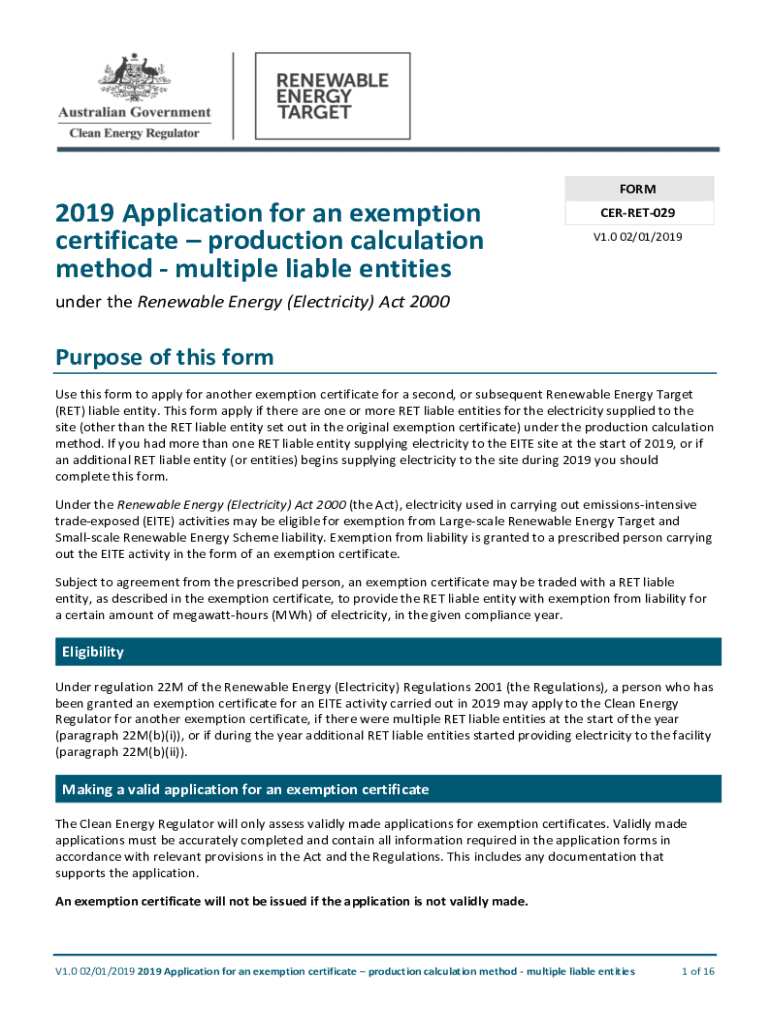 Fillable Online RET exemption certificate Basis of Preparation Report ...