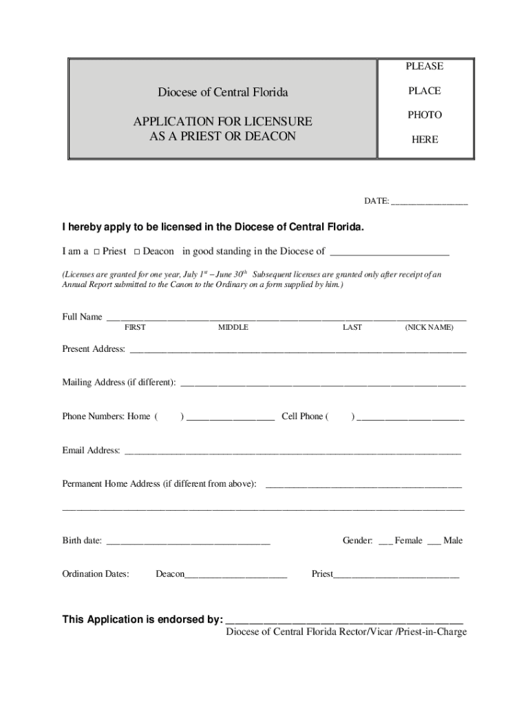 Fillable Online Licensure for Deacons and Priests Fax Email Print ...