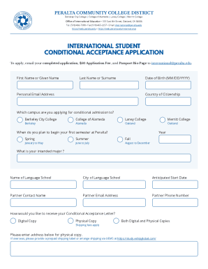 Fillable Online web peralta Conditional Acceptance Application Form Fax ...
