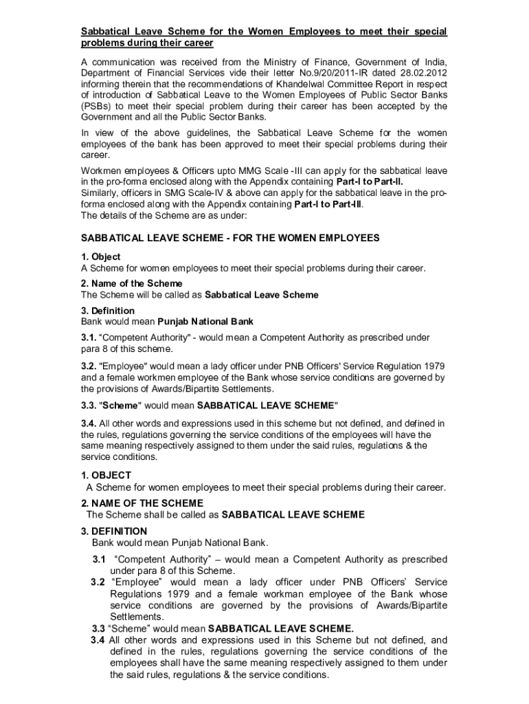 Fillable Online Sabbatical Leave Scheme for the Women Employees to meet ... Fax Email Print ...
