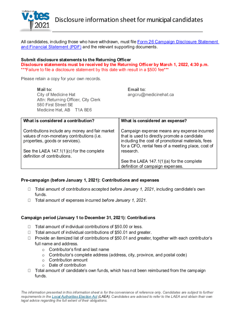 Fillable Online Disclosure information sheet for candidates. Disclosure ...