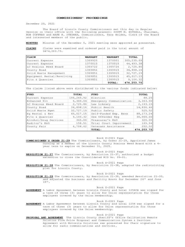 Fillable Online STEDMAN, Commissioners, Tara Holden, Clerk of the Board ...