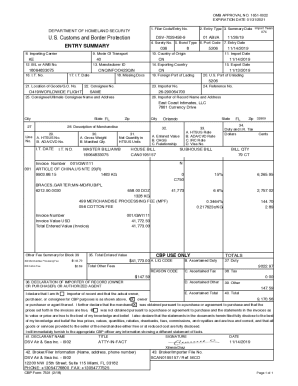 Fillable Online U.S. Customs and Border Protection ENTRY SUMMARY Fax Email Print - pdfFiller
